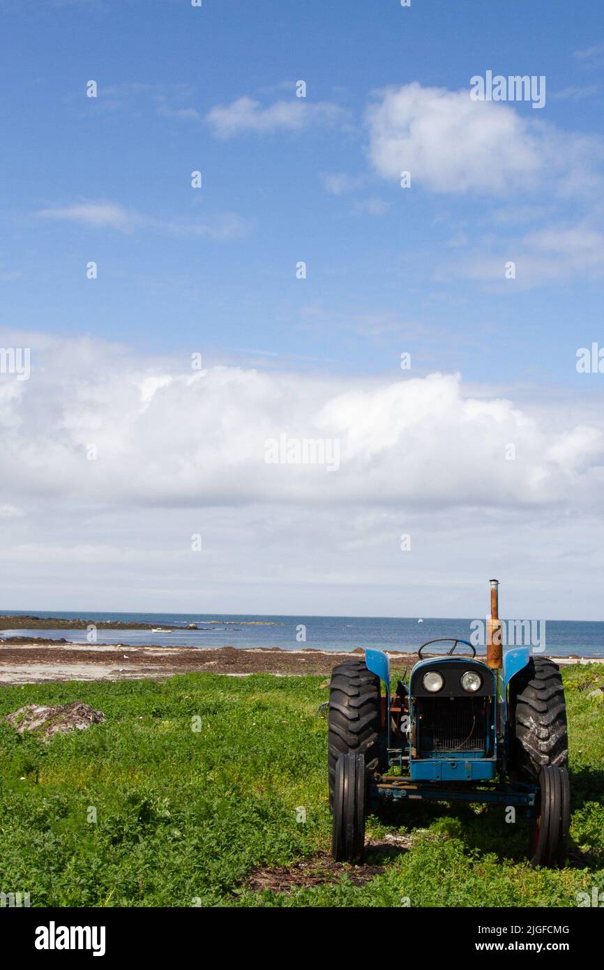 Farm vehicles on Boisdale Beach, South Uist, Outer Hebrides Stock Photo ...
