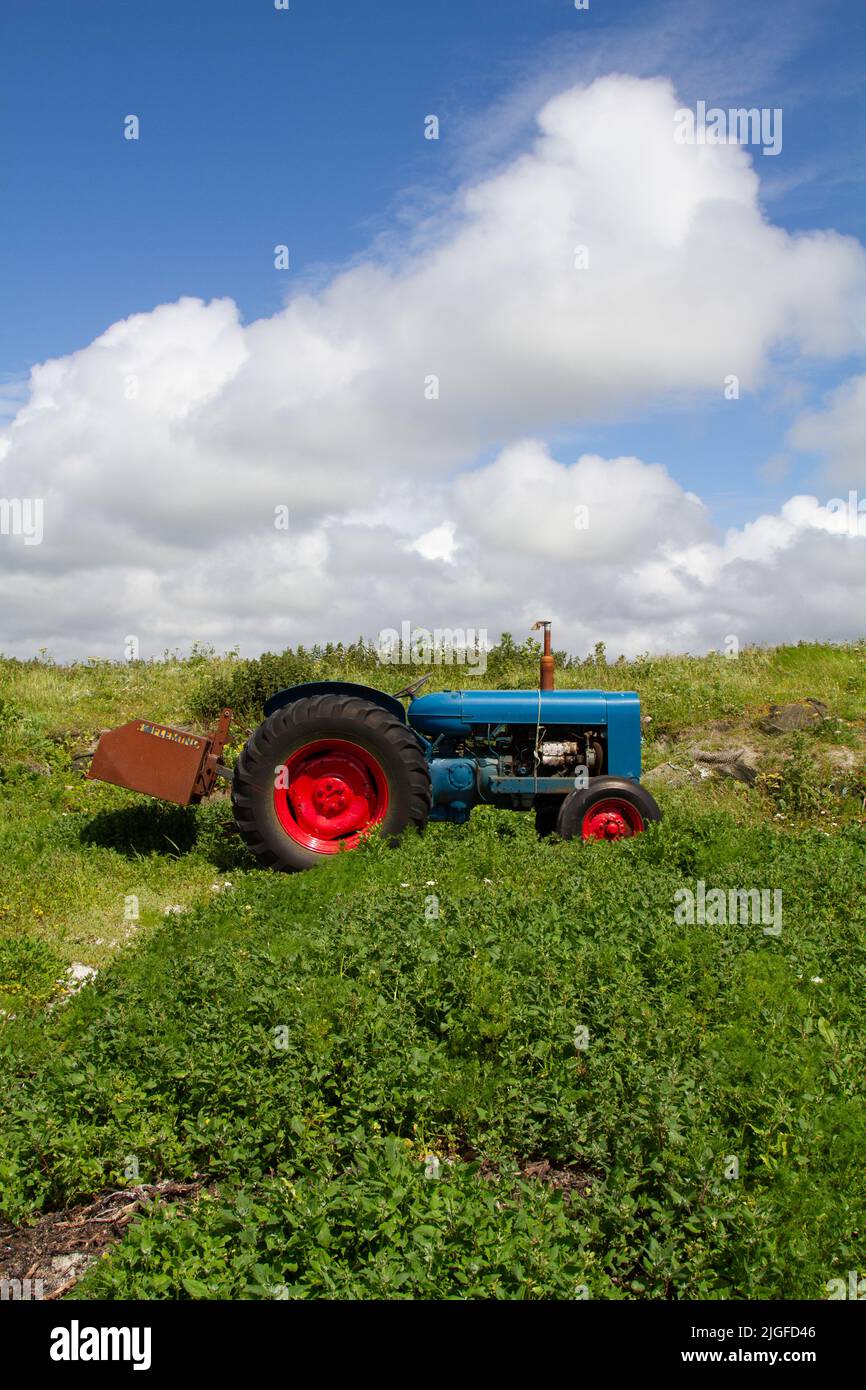 Farm vehicles on Boisdale Beach, South Uist, Outer Hebrides Stock Photo ...