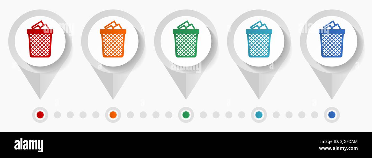 Trash can concept vector icons, editable infographic template, set of ...