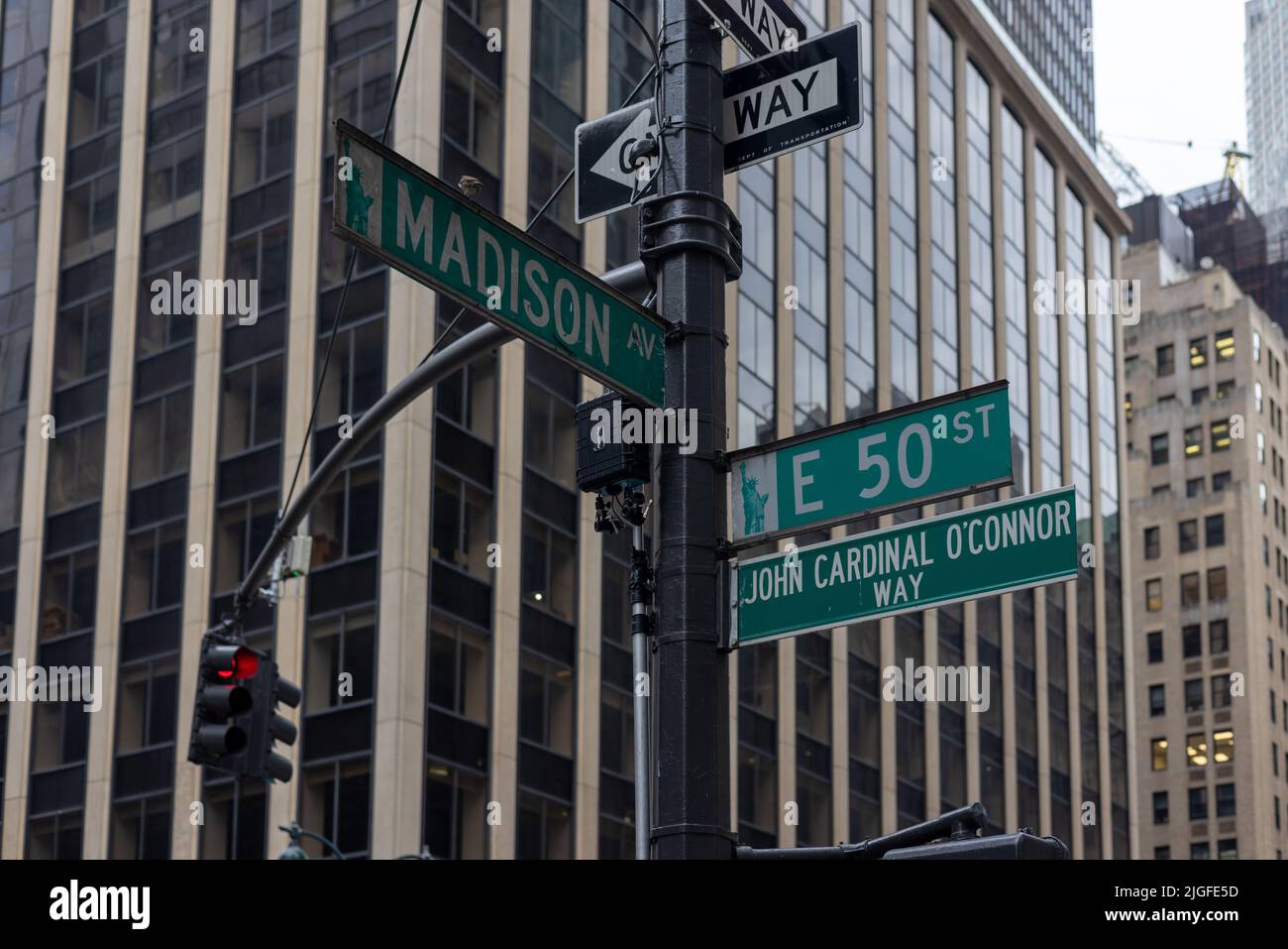 The corner signs for Madison Ave and 50th Street in Manhattan Stock ...