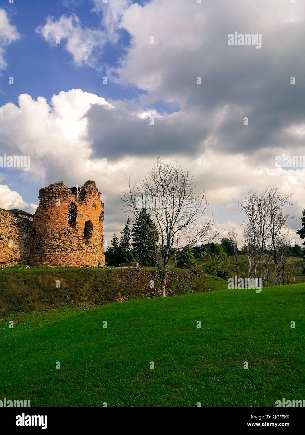 Medieval ruins. Fortification in Estonia. Old ruined castle and the ...