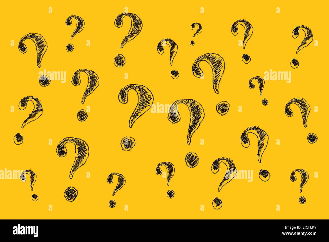 Question marks on yellow. Ask for help. FAQ concept. Asking questions ...