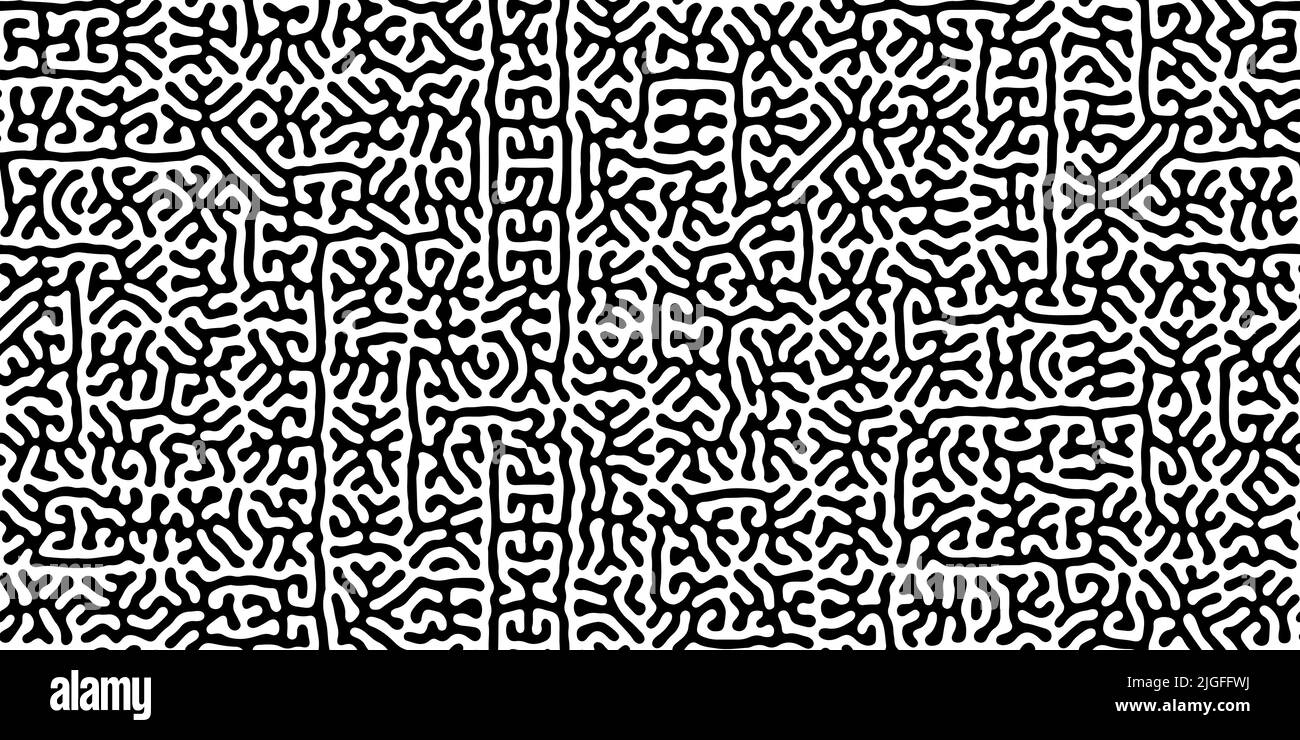 Turing reaction diffusion monochrome seamless pattern or ethnic ornament. Natural background ...