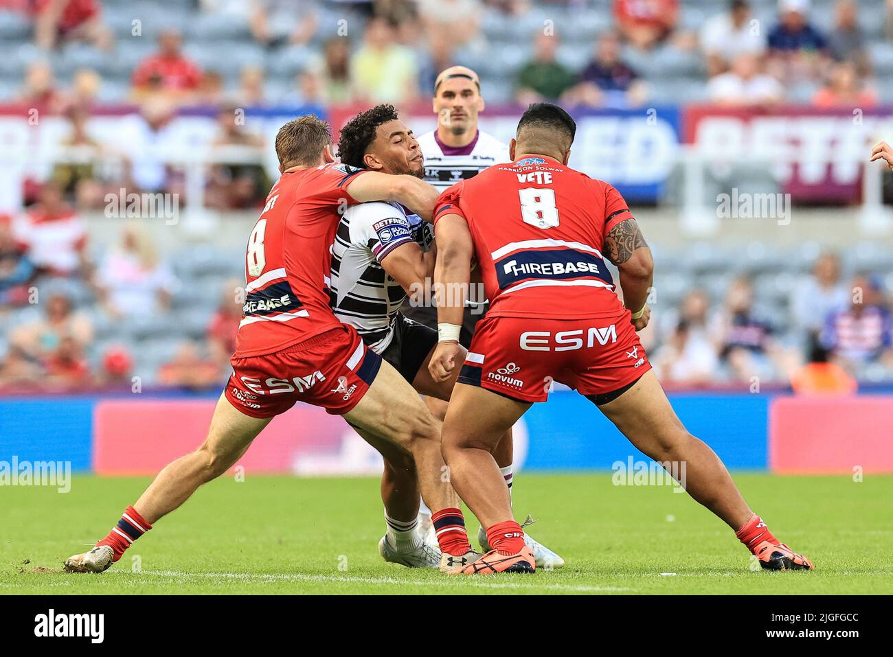 Darnell McIntosh #5 of Hull FC Jimmy Keinhorst #18 of Hull KR Stock ...