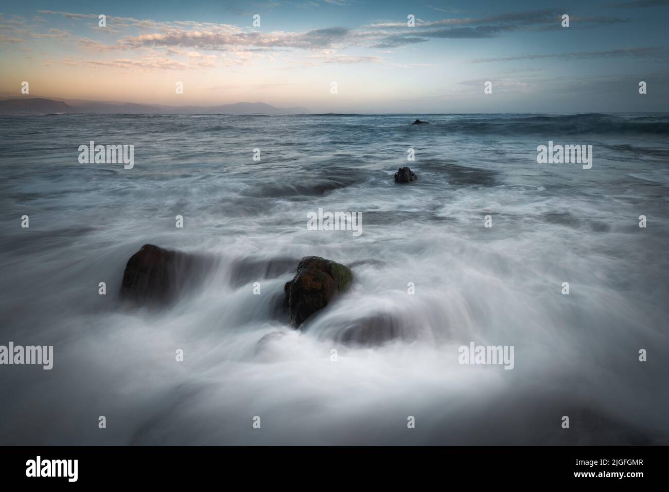 Beach of Barrika at high tide, Basque Country, Spain Stock Photo - Alamy