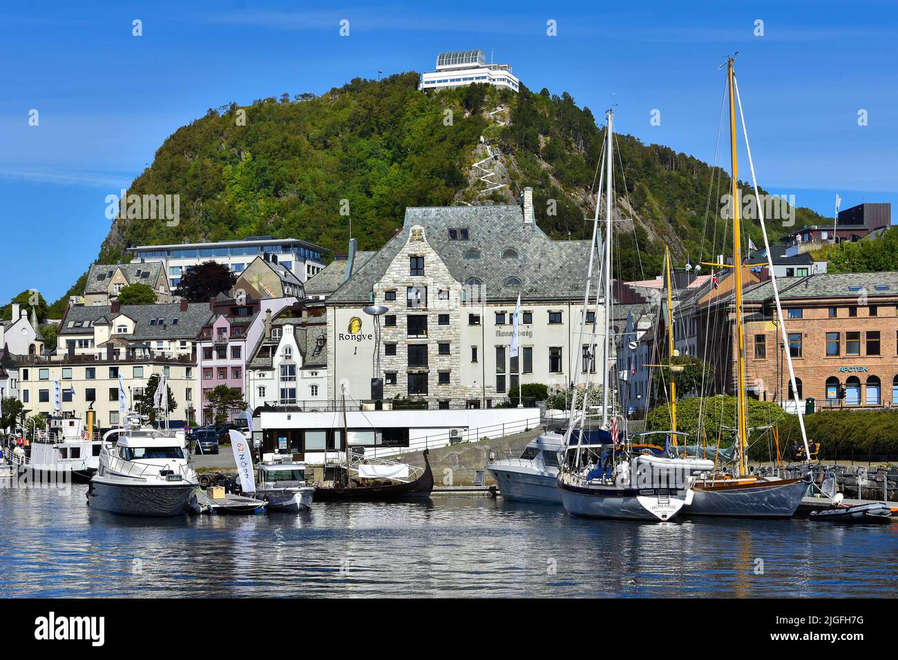ALESUND, NORWAY - JULY , 2018. View of Centre of Alesund town , More og ...