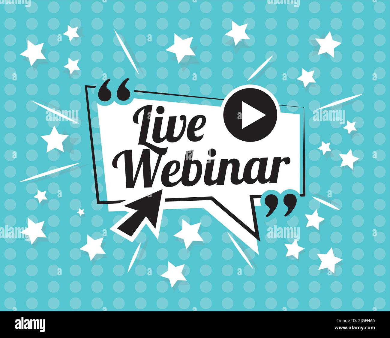 Live webinar, pop art design in blue background with stars ...