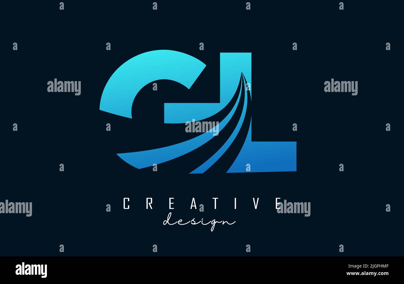 Creative blue letter GL g L logo with leading lines and road concept ...
