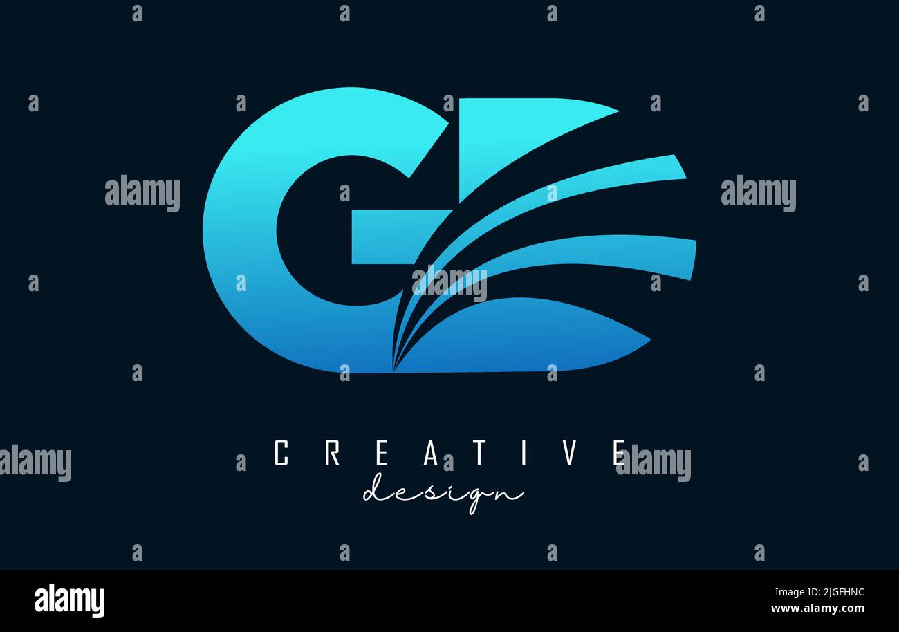 Creative blue letter GD g d logo with leading lines and road concept ...