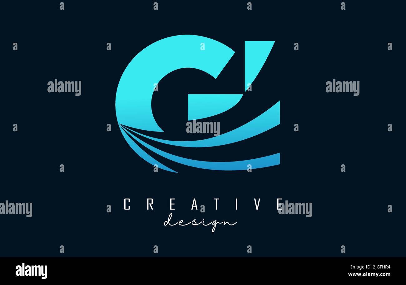 Creative blue letter Gi g i logo with leading lines and road concept ...