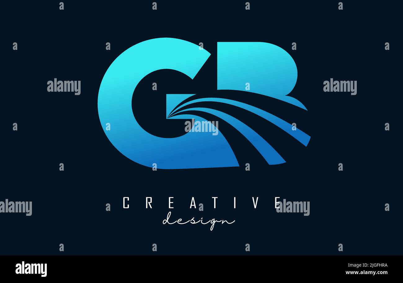 Creative blue letter GB g b logo with leading lines and road concept ...
