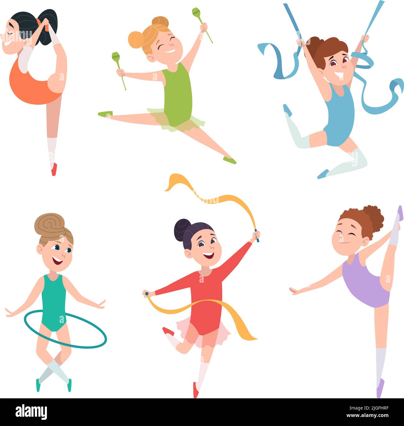 Gymnastics kids. Active style little sport people acrobatic performance ...