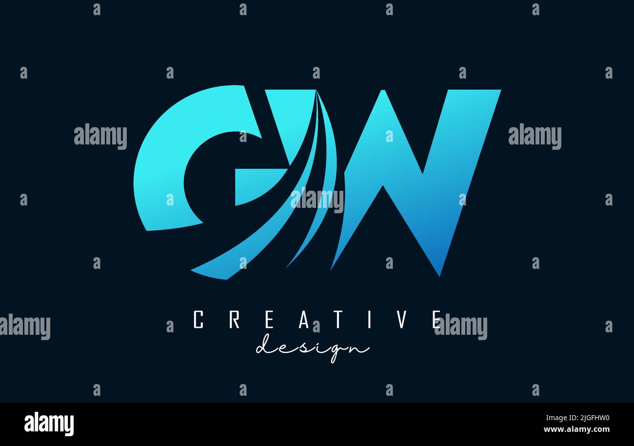 Creative blue letter Gw g w logo with leading lines and road concept ...
