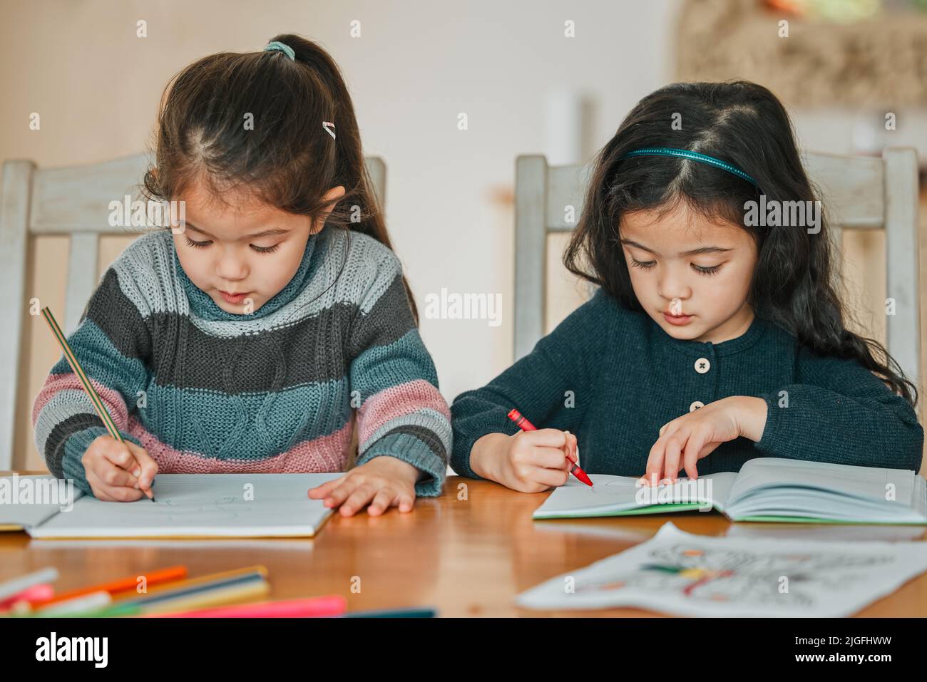 Learning is always fun. two sisters completing their homework together ...