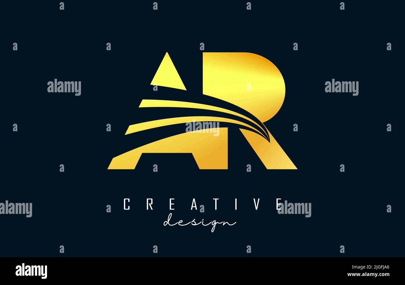 Creative golden letter AR A R logo with leading lines and road concept ...