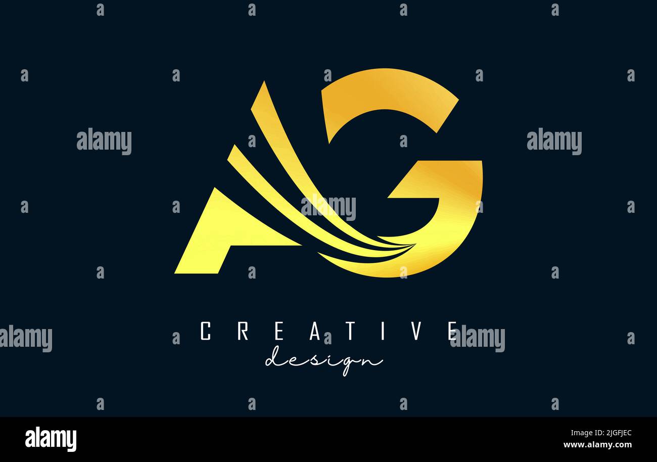 Creative golden letter AG a G logo with leading lines and road concept ...