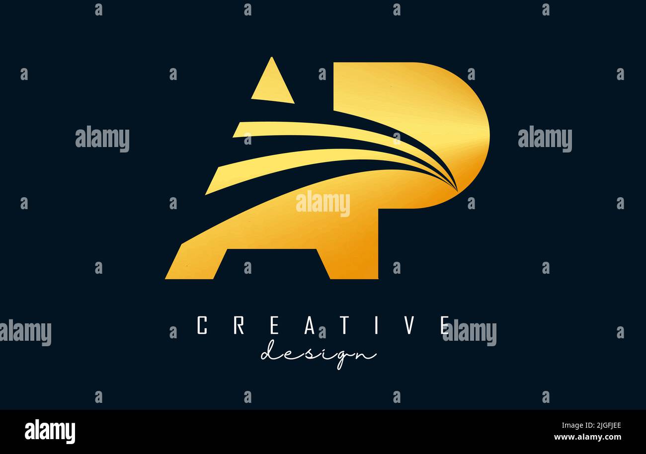 Creative golden letter Ap A p logo with leading lines and road concept ...