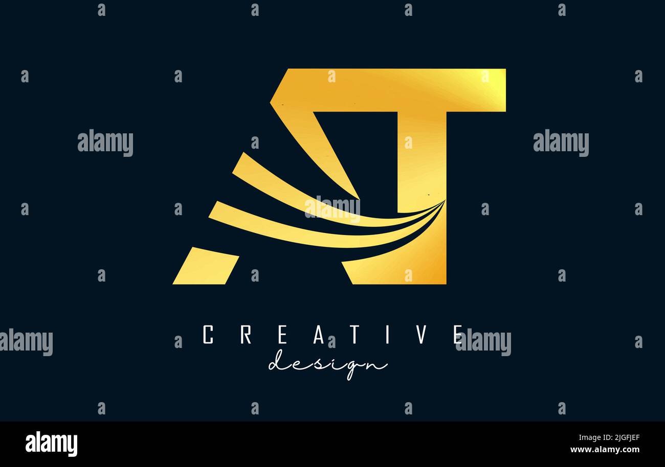 Creative golden letter AT A T logo with leading lines and road concept ...