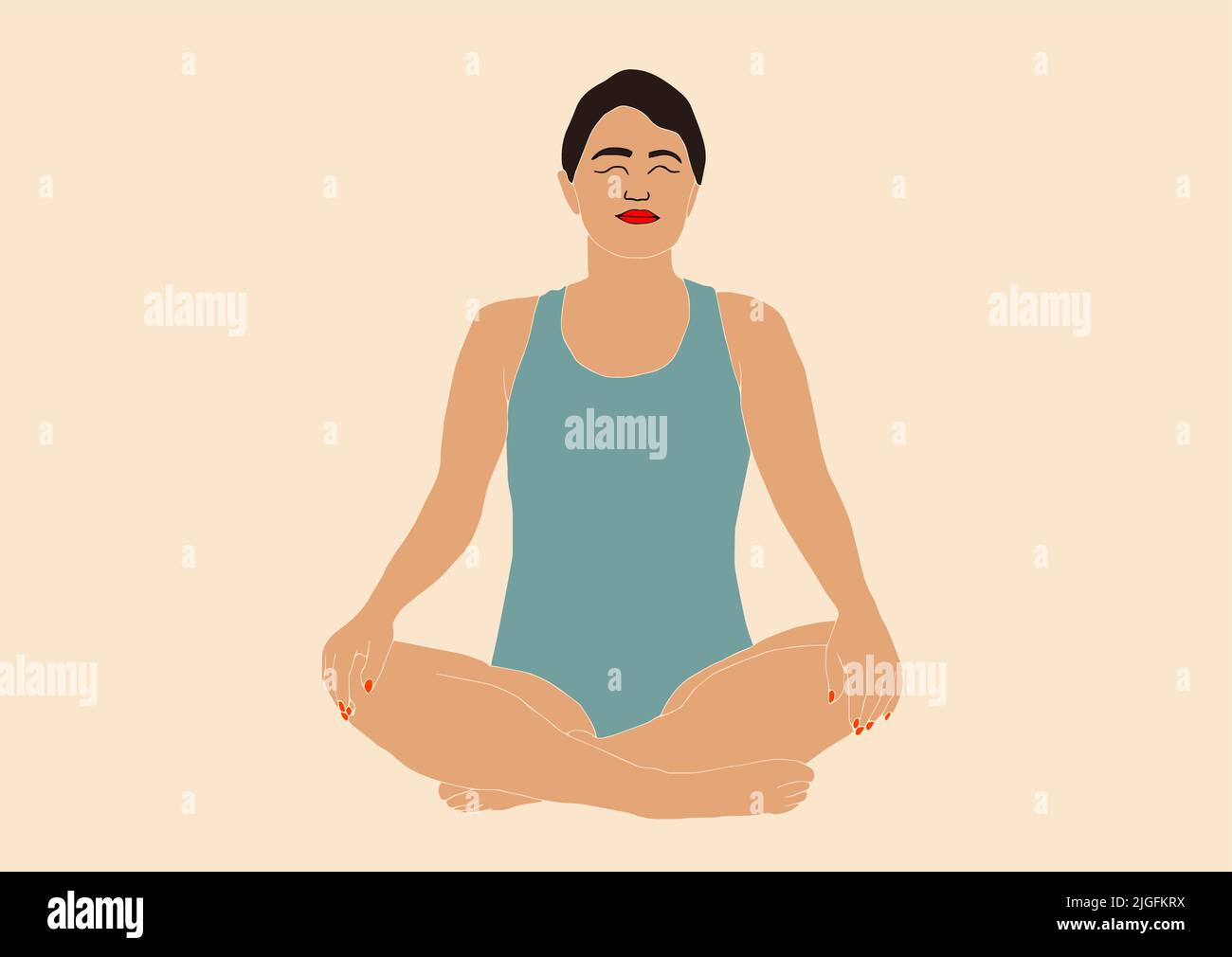 Woman doing morning yoga at home flat vector illustration. Female ...
