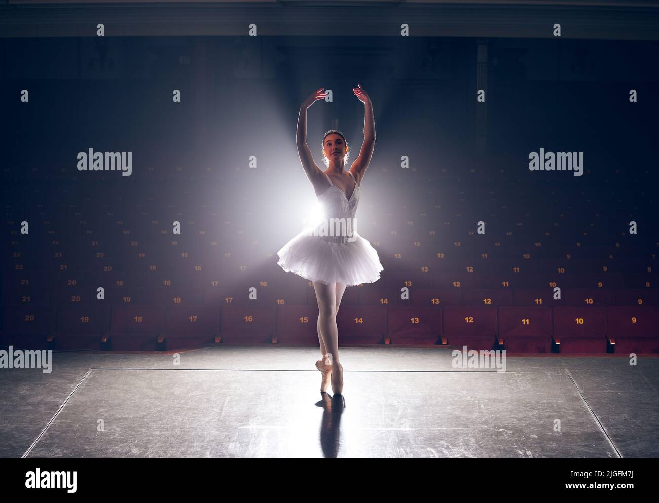 A sport of dedication. a ballerina performing her routine Stock Photo ...