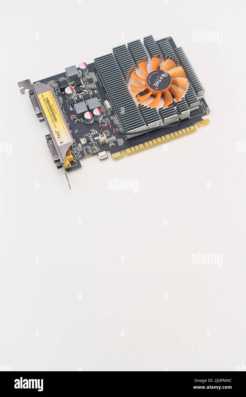 consumer video graphic card with pci express connector on a white desk ...