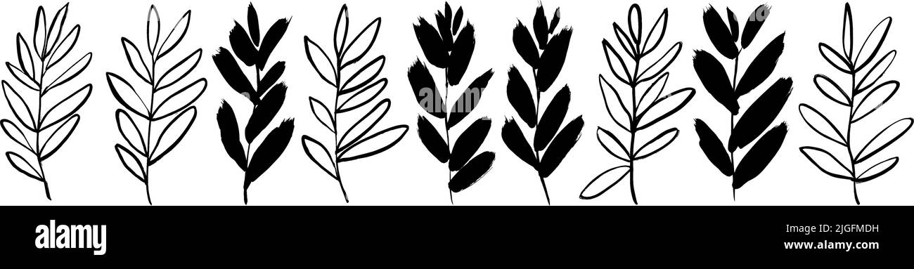 Plant branches with black leaves vector set Stock Vector Image & Art ...