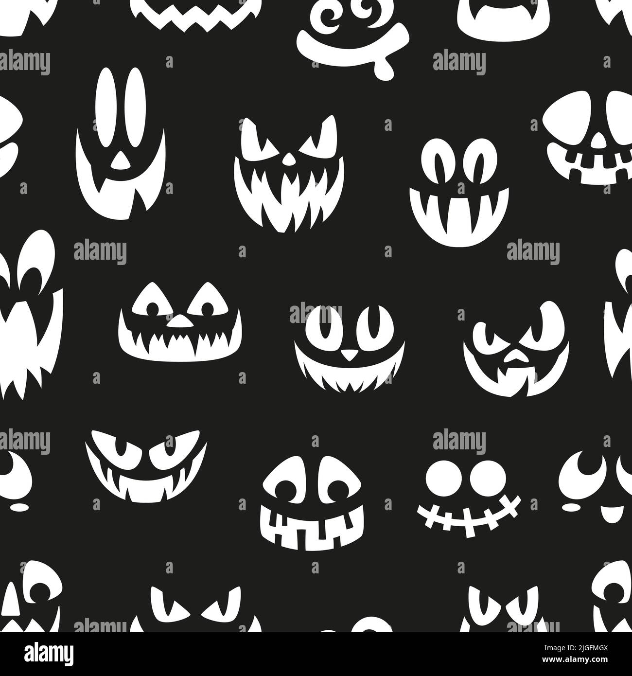 Crazy faces seamless pattern. Scary face, emotions of ghost or angry ...