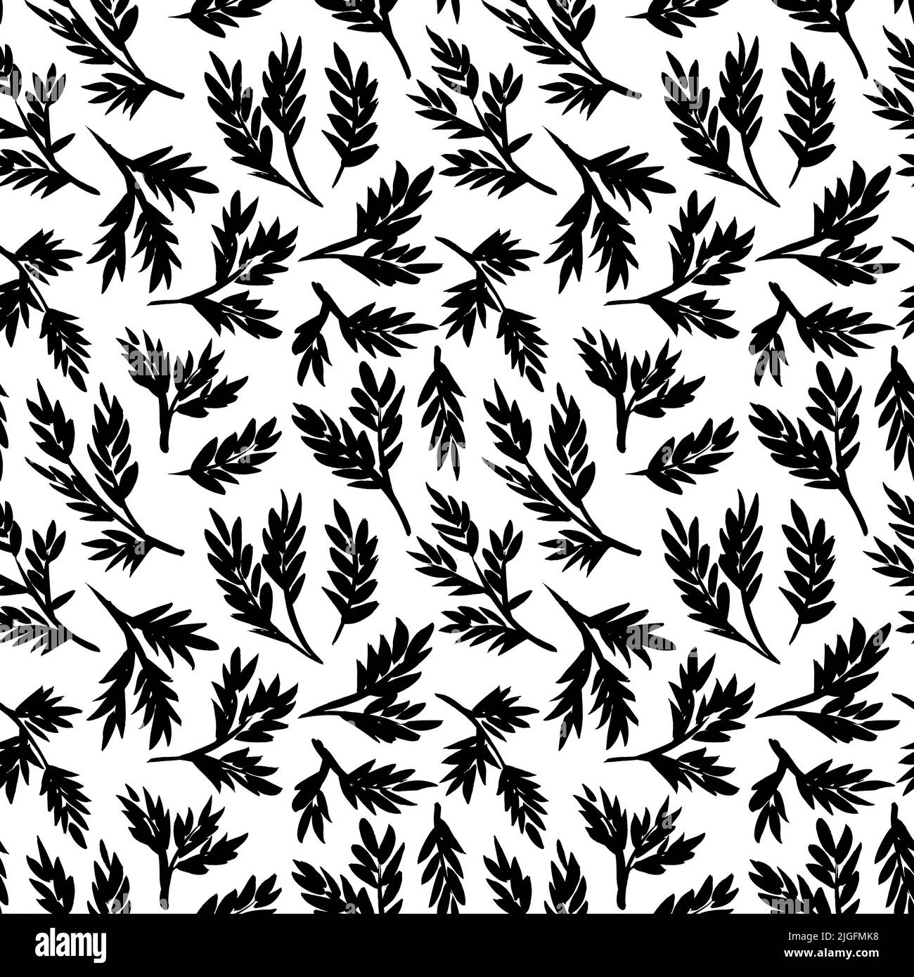 Black branches with small leaves seamless pattern Stock Vector Image ...