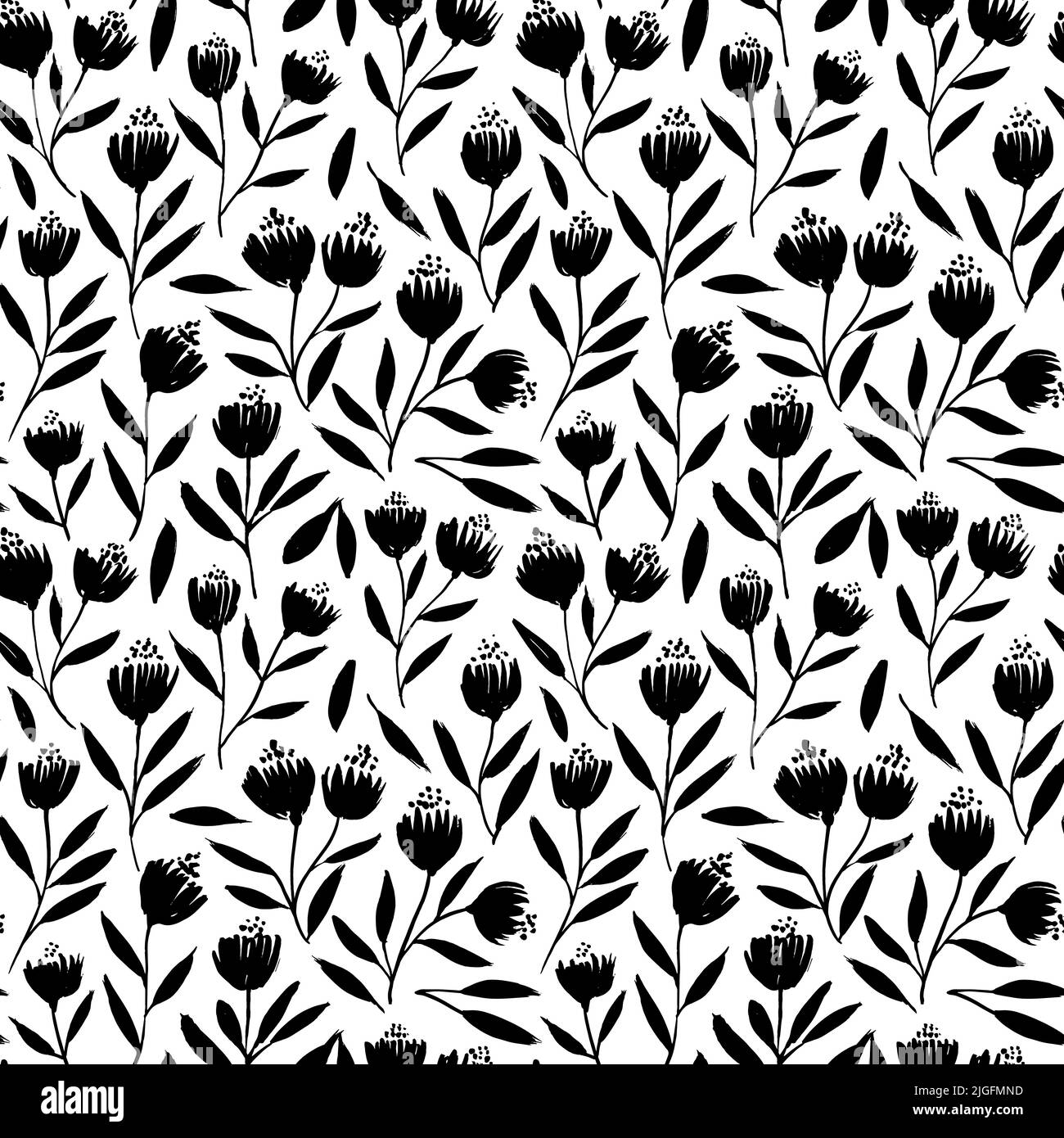 Seamless floral pattern with small black branches Stock Vector Image ...