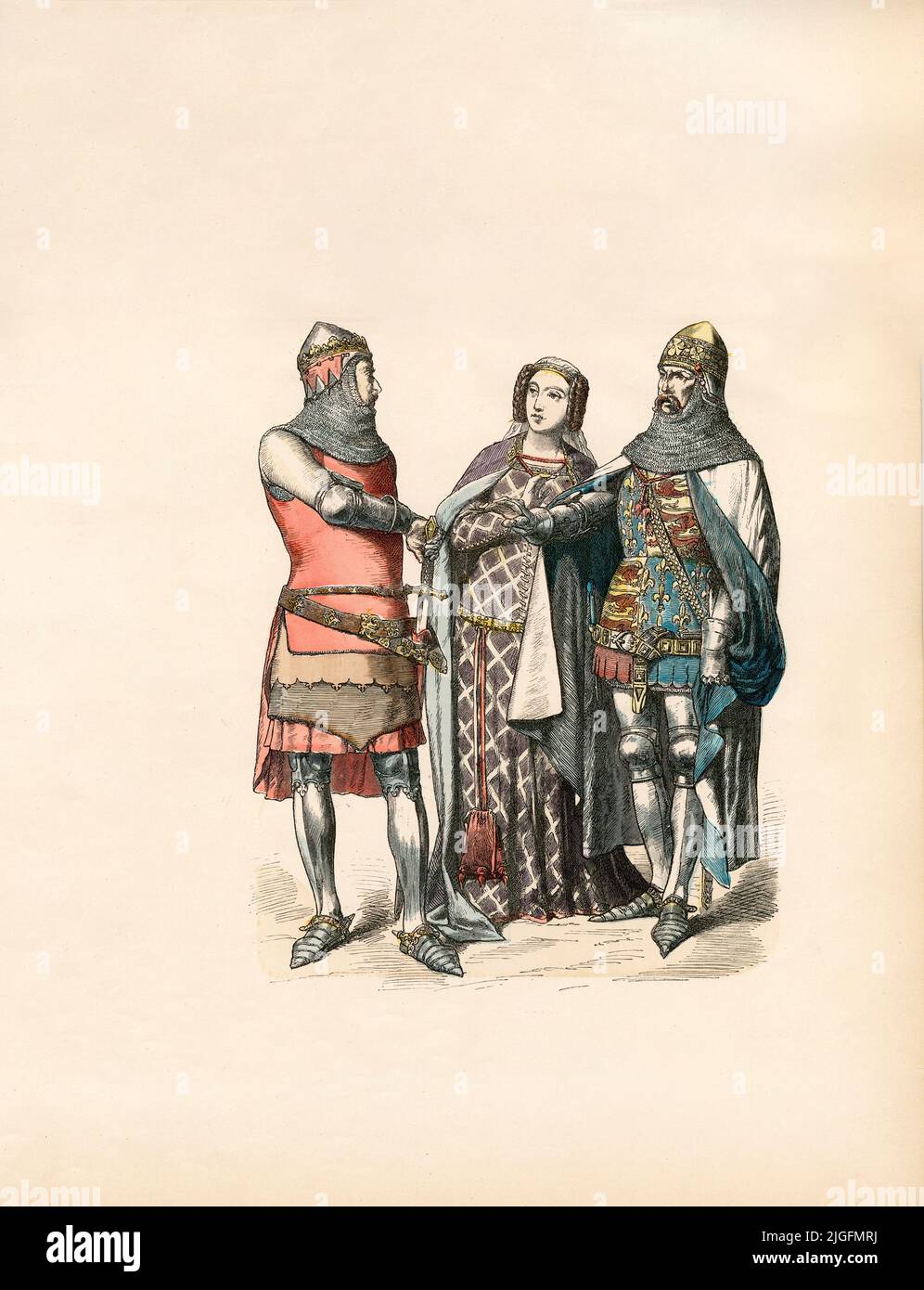 Knights and Noblewoman (1330-1370), England, 14th Century, Illustration ...