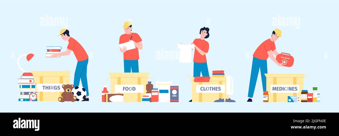 Donation boxes for fund donations. People put medicine clothes food in ...