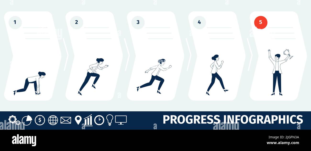 Woman work progress. Triumph businessperson, girl promoted to business ...