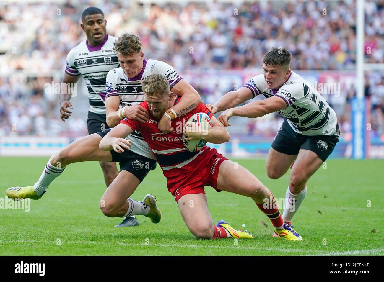 Newcastle, UK. 10th July, 2022. Hull KR #21 Rowan Milnes carries Hull ...