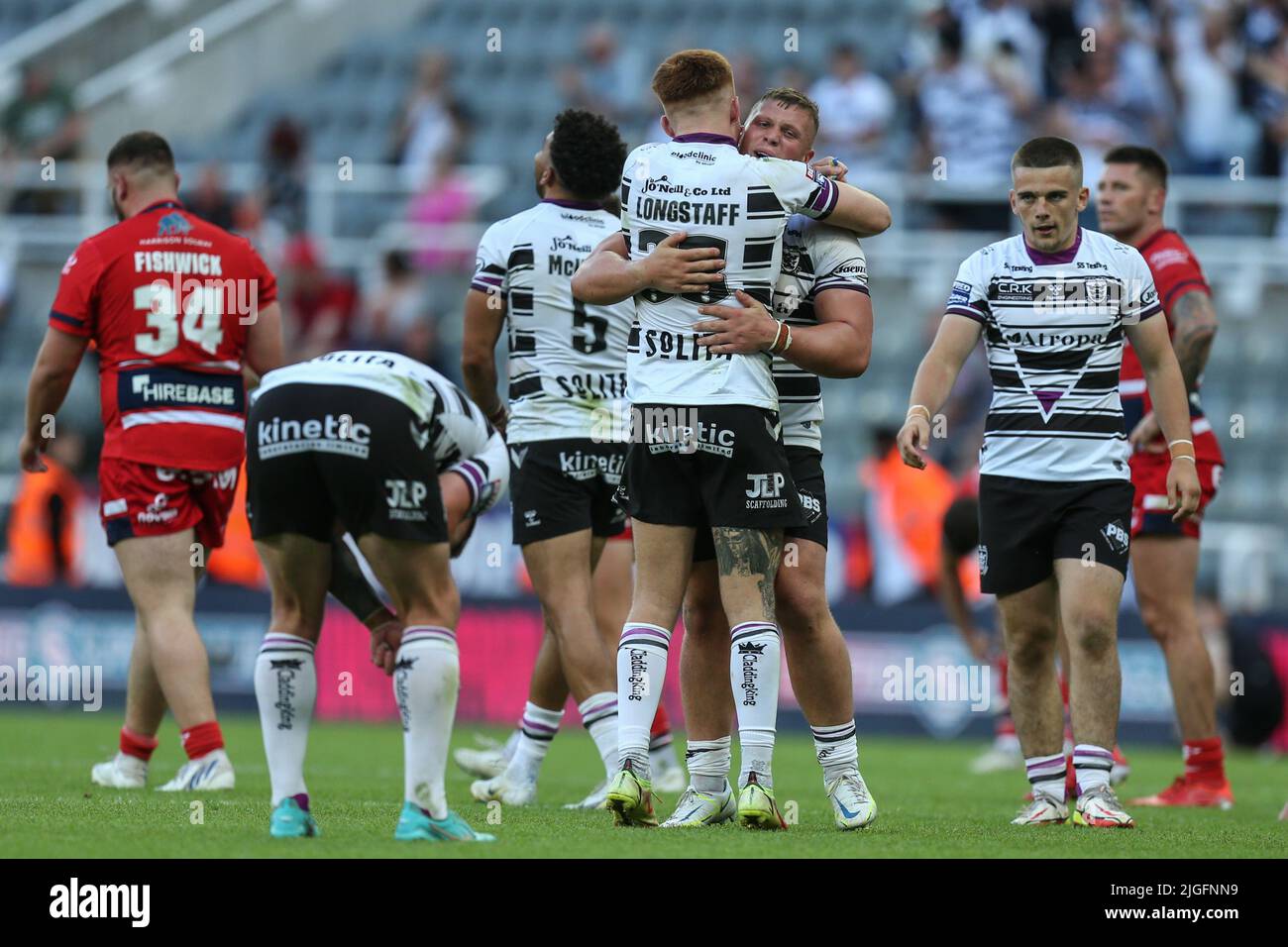A happy Hull FC celebrate after the final whistle Stock Photo - Alamy