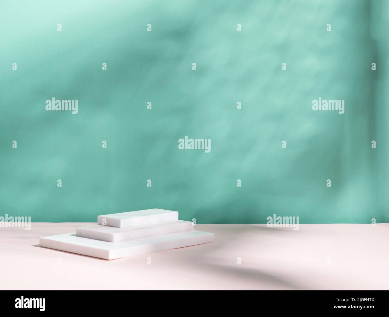 Abstract podium pedestal from white marble, blue menthol empty ...