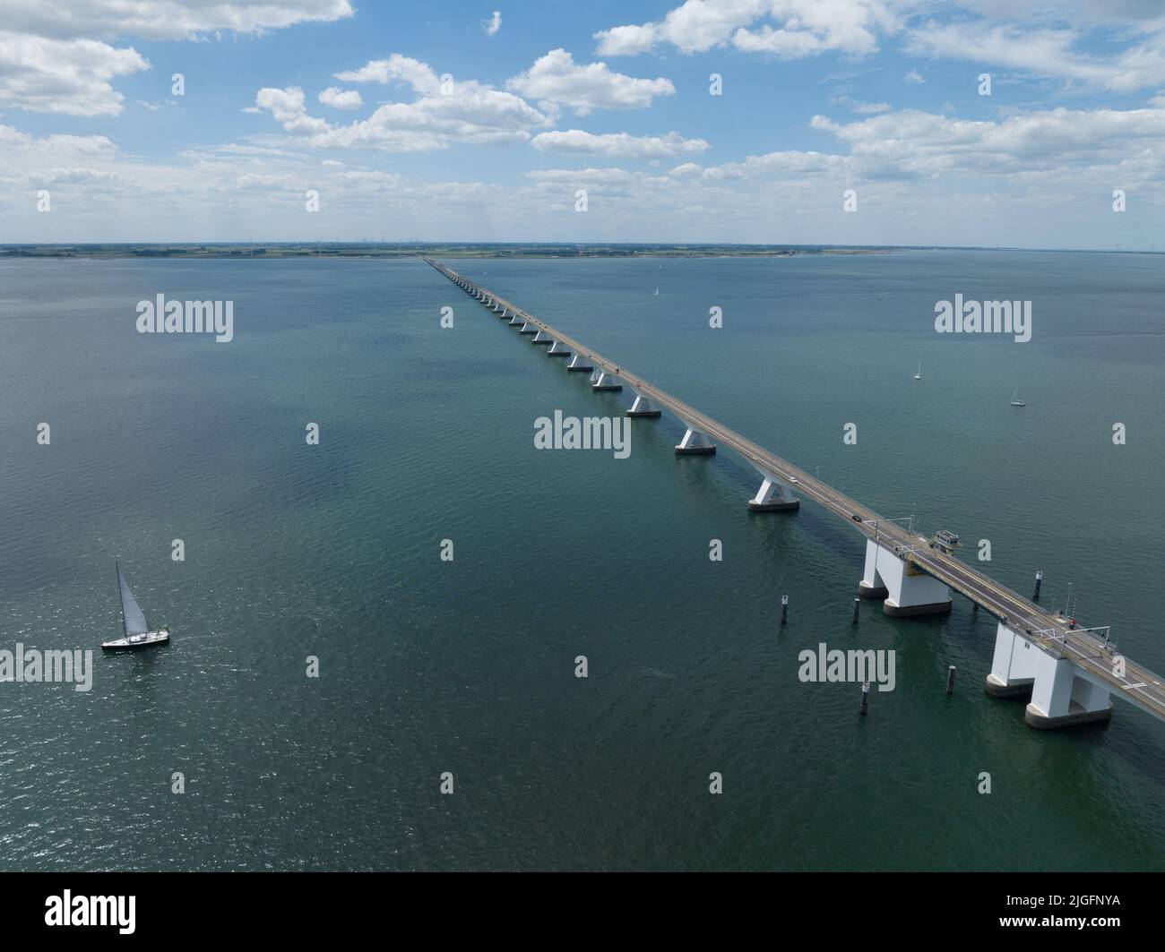 Zeelandbridge infinity bridge in the distance aerial drone view. part ...