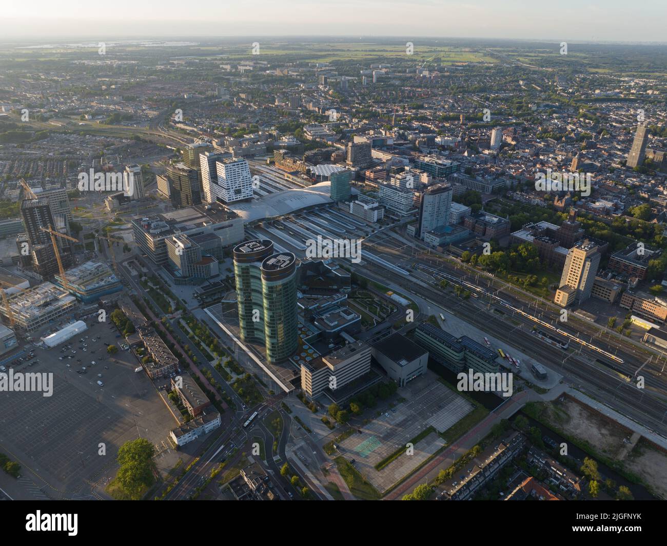 Utrecht skyline and central station public transport infrastructure and ...