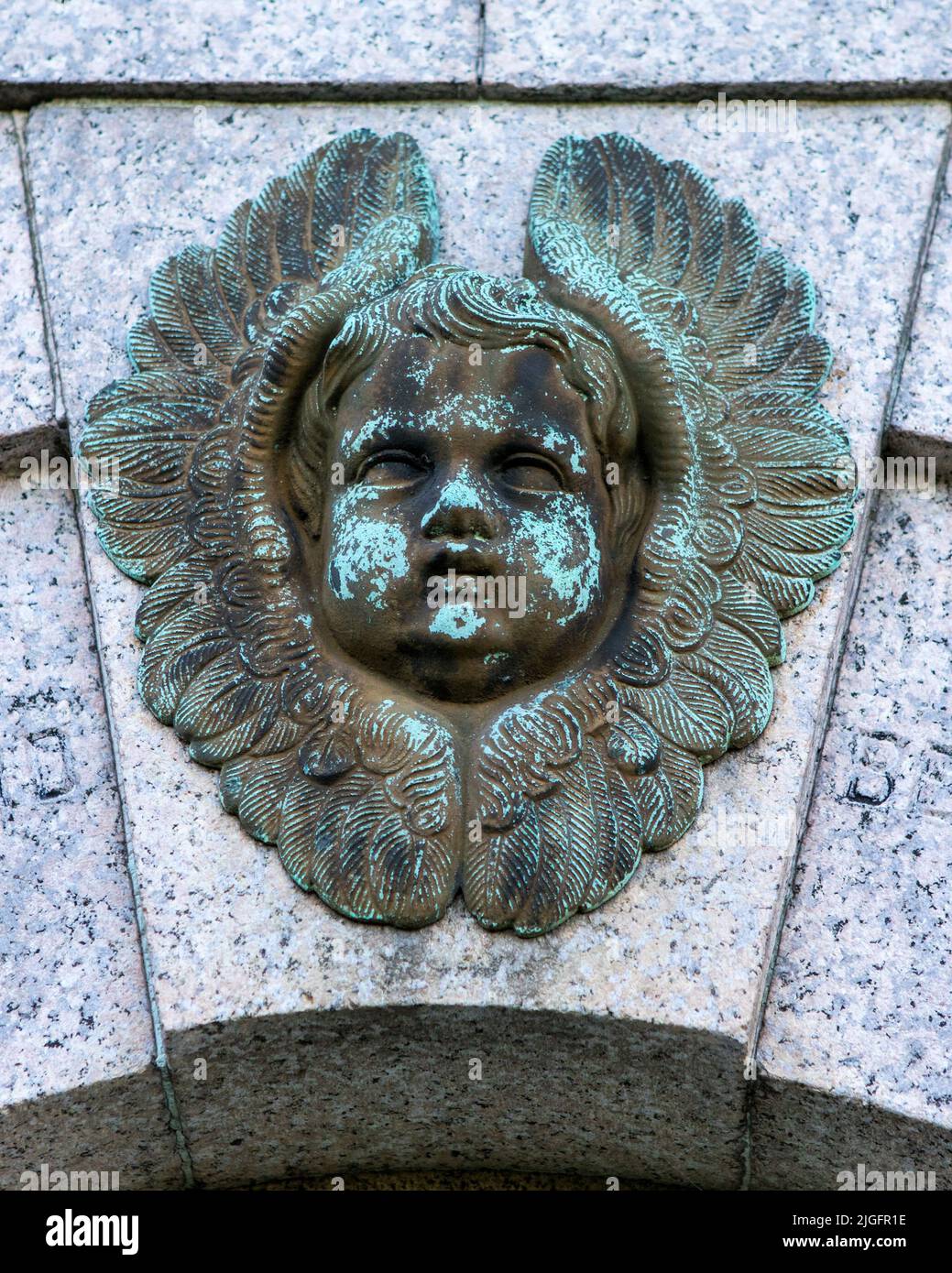 A detail of a grave at the historic Glasgow Necropolis in the city of ...