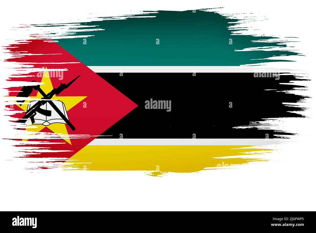 colorful hand-drawn brush strokes painted national country flag of Mozambique. template for ...