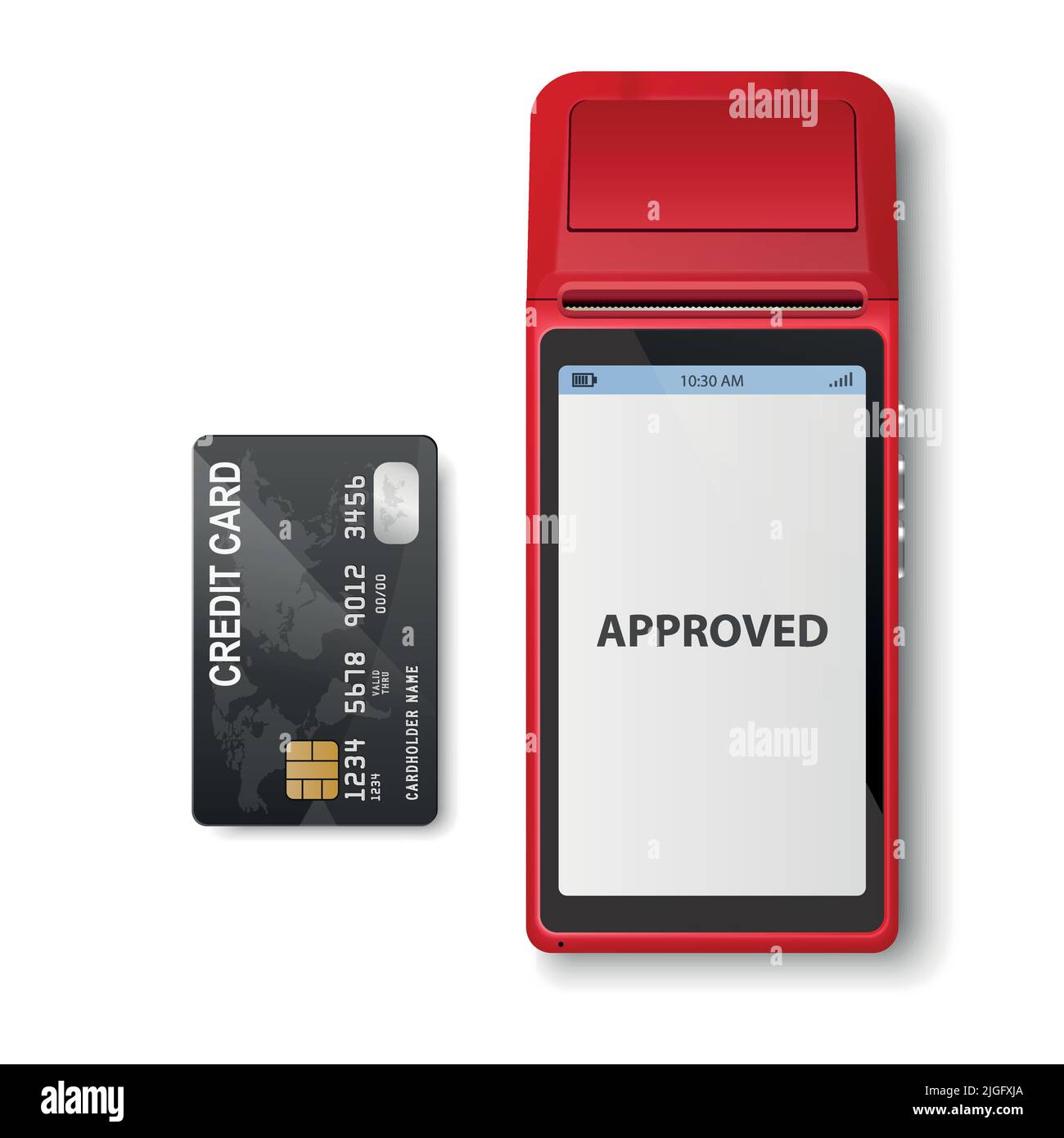 Vector 3d Red NFC Payment Machine and Credit Payment Card Isolated. Wi-fi, Wireless Payment. POS ...