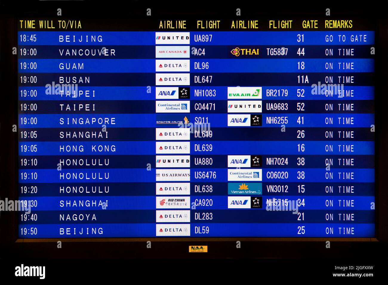 Flight departure board Narita International Airport Japan 2xxxx Stock ...