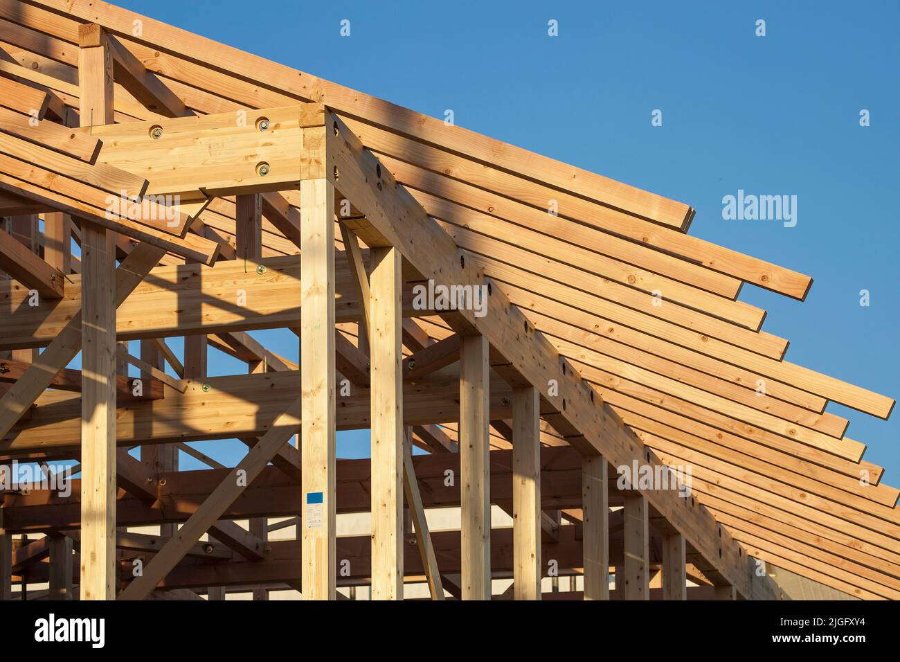 Detail of prefabricated house construction in Ontakesan, Tokyo, Japan ...