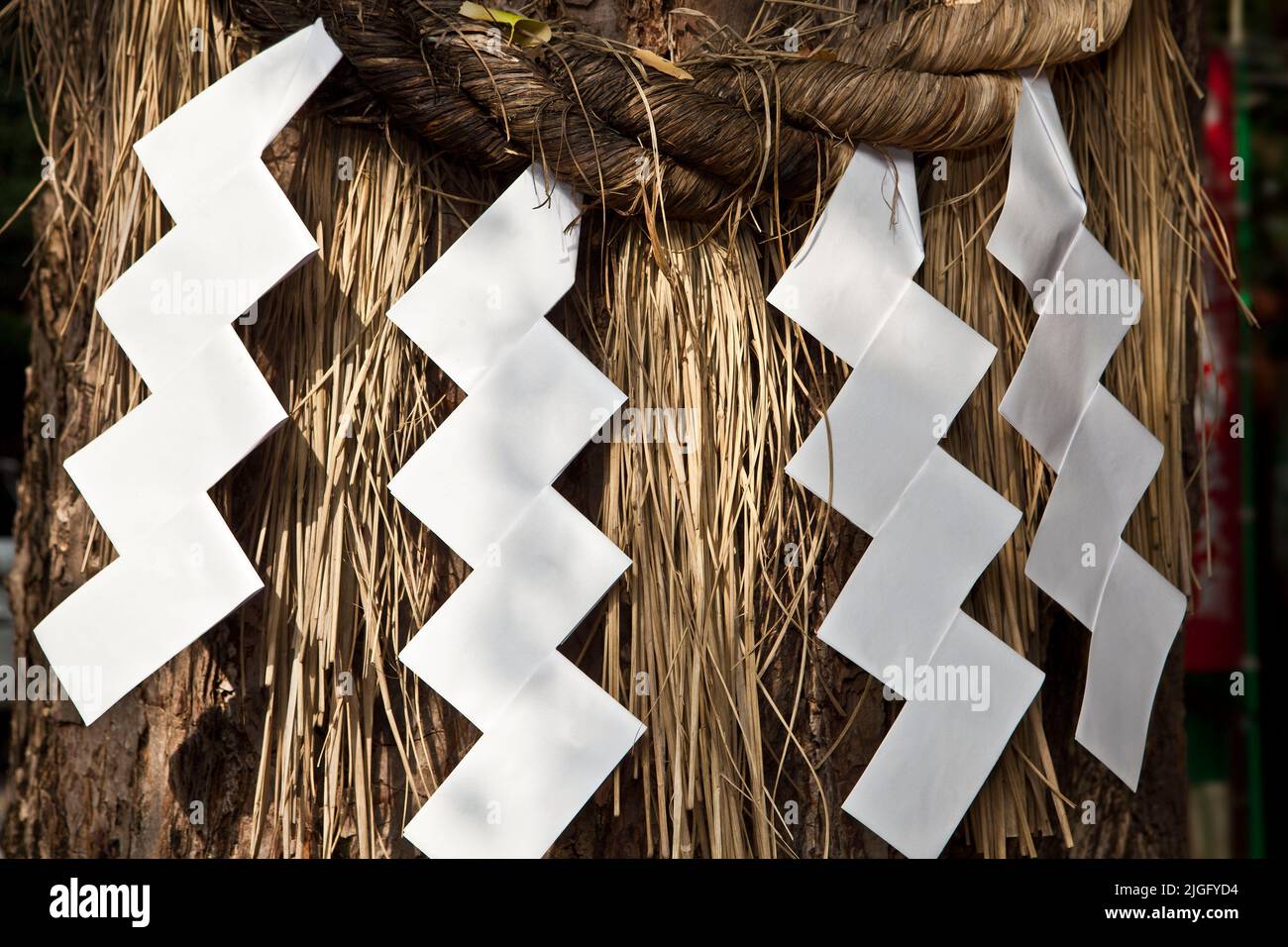 Folded paper rope Shinto symbol of purity Hie Jinja Shrine Tokyo Japan ...
