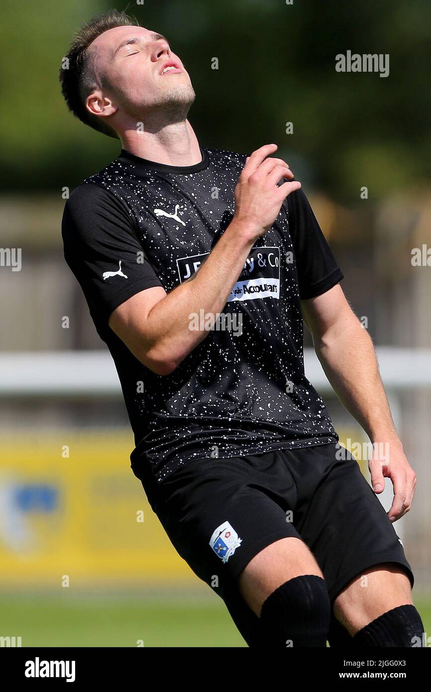 PENRITH, UK. JUL 9TH Barrow's Josh Kay reacts during the Pre-season ...