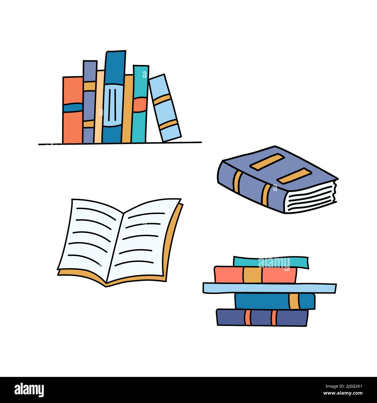Books doodles set. Hand drawn design elements isolated. Outline vector ...