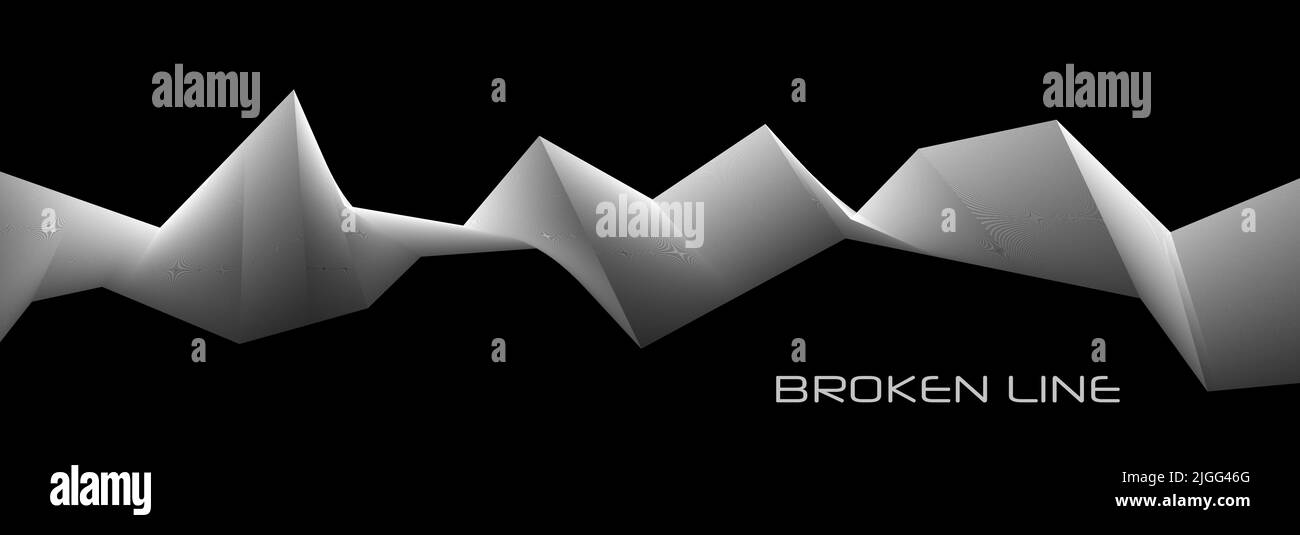 Abstract sharp translucent broken line on black background. Wide vector ...