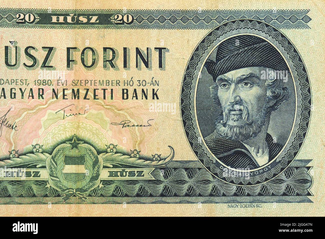 old twenty HUF banknote (1947-1992), György Dózsa, hungarian forint ...