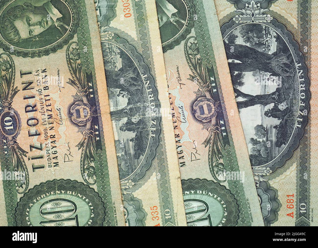 old ten HUF banknotes (1957-1992), Sándor Petőfi poet, hungarian forint ...