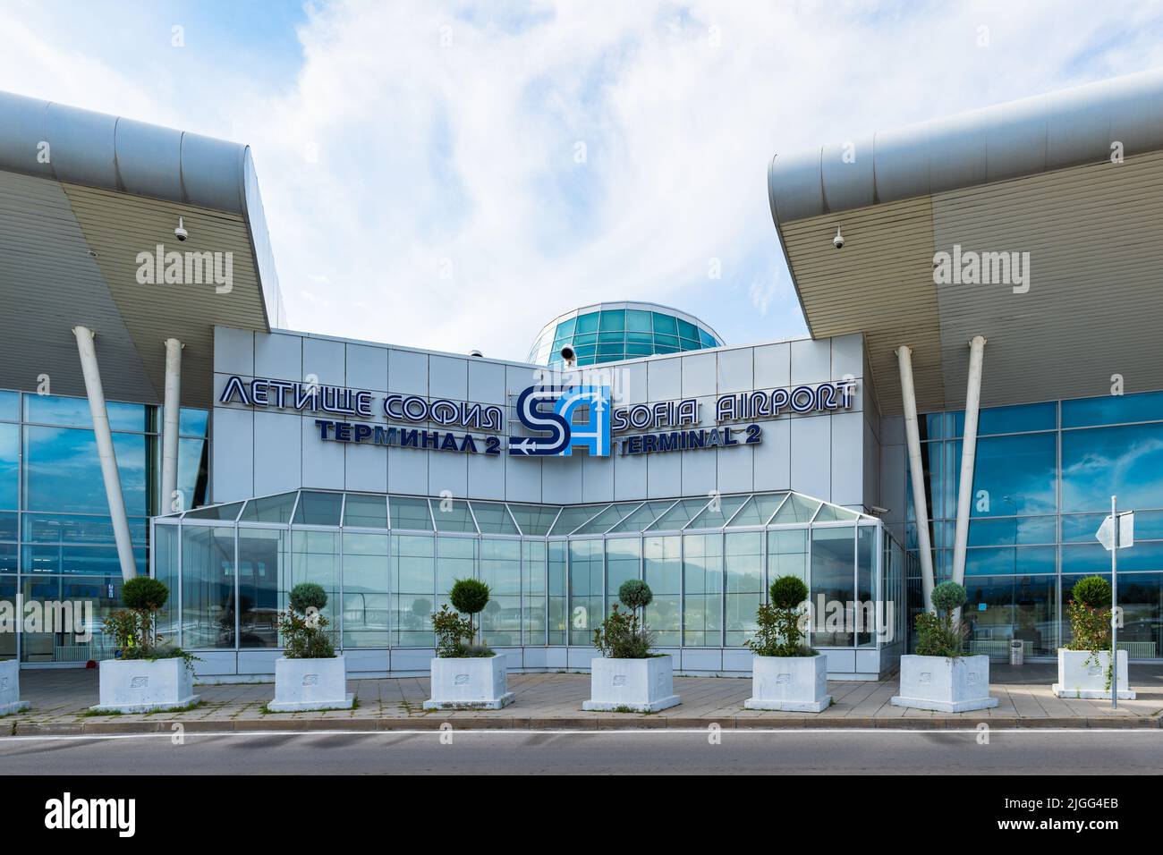 Sofia, Bulgaria - July 2022: Sofia Airport architecture in Bulgaria. Sofia Airport is the main ...