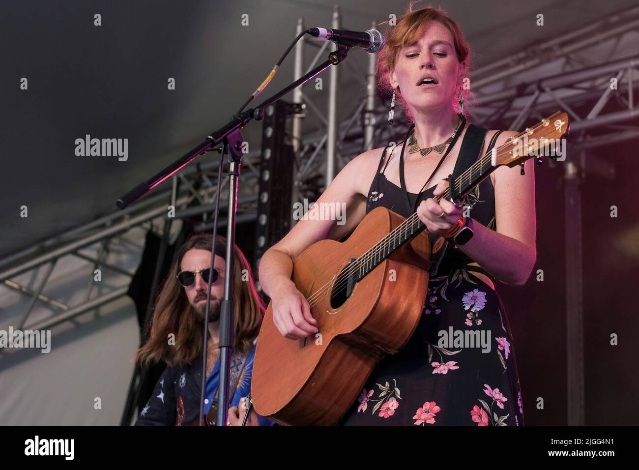 English singer, songwriter and guitarist Hollie Rogers performing live ...